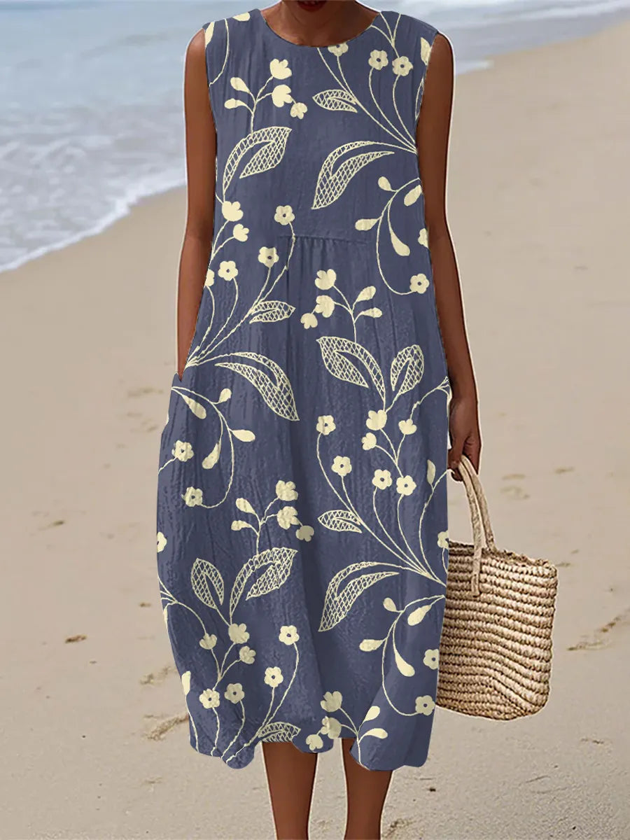 Stella | Vintage Floral Sleeveless Midi Dress – Anna & Lilly New-York